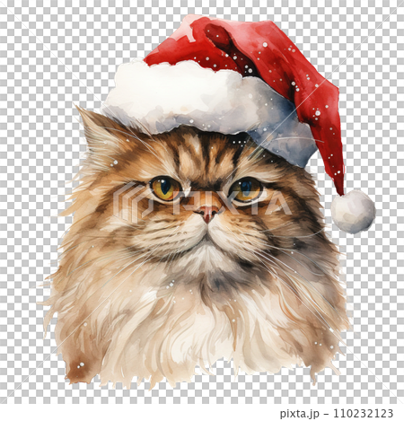 Persian Cat Wearing a Santa Hat. AI generated...のイラスト素材 [110232123] - PIXTA