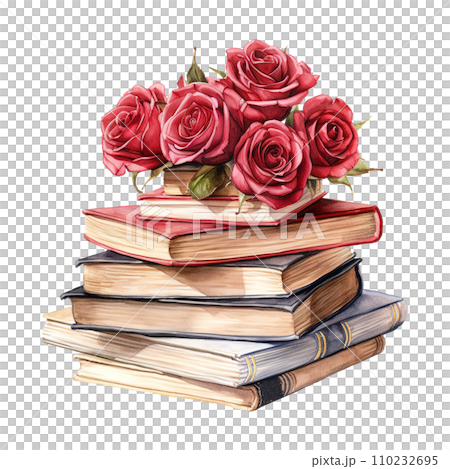 Red roses on top of a stack of books. AI...のイラスト素材 [110232695] - PIXTA