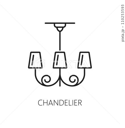 Chandelier lamp outline icon features a...のイラスト素材 [110253593] - PIXTA