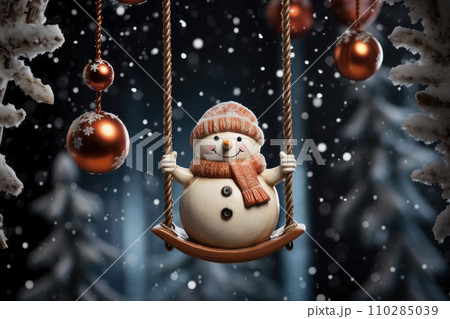 Happy snowman on a Christmas swingのイラスト素材 [110285039] - PIXTA