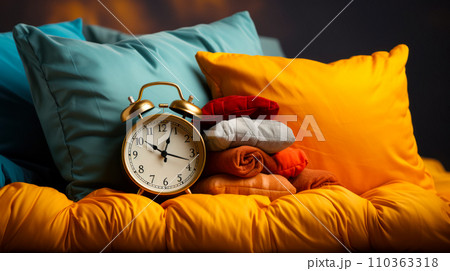 Alarm clock on background of colorful pillows...のイラスト素材 [110363318] - PIXTA