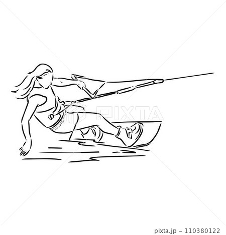 Single continuous line drawing of young sporty...のイラスト素材 [110380122 ...