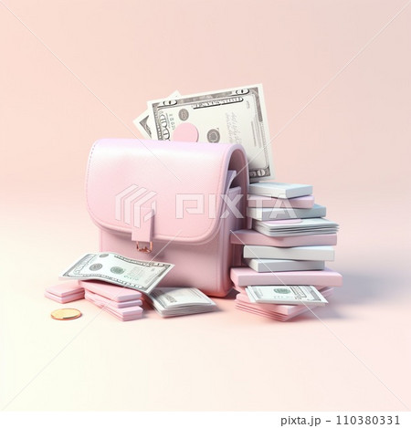 money in a wallet bag with money. Pastel...のイラスト素材 [110380331] - PIXTA