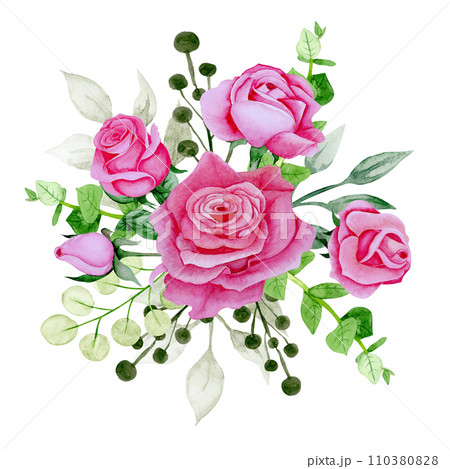 Isolated object-115. Bouquet of pink roses 3,...のイラスト素材 [110380828] - PIXTA