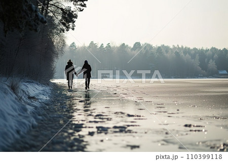 Young couple ice skating hand in hand on a...のイラスト素材 [110399118] - PIXTA