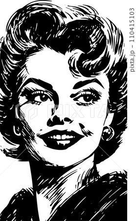 Woman portrait in hand drawing or engraving...のイラスト素材 [110415103] - PIXTA