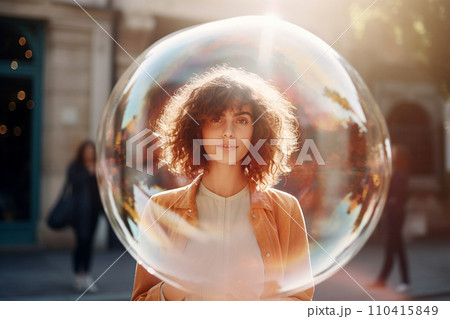 Woman inside a big soap bubble, introvert,...のイラスト素材 [110415849] - PIXTA