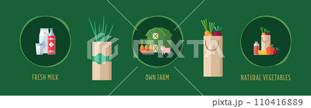 Farm Organic Bio Food Flat Object Vector Setのイラスト素材 [110416889] - PIXTA