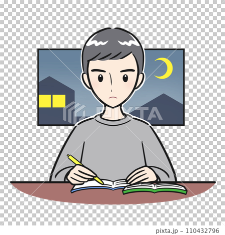 Male student studying all night - Stock Illustration [110432796] - PIXTA