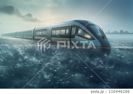 Train during a flood in heavy rain. Incident...のイラスト素材 [110446286] - PIXTA