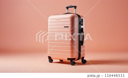 Peach color plastic travel suitcase isolated on...のイラスト素材 [110446531 ...
