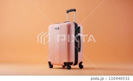Peach color plastic travel suitcase isolated on...のイラスト素材 [110446532 ...