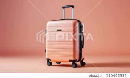 Peach color plastic travel suitcase isolated on...のイラスト素材 [110446533 ...