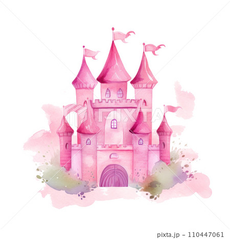 Cute pink watercolor princess castle in a soft,...のイラスト素材 [110447061] - PIXTA