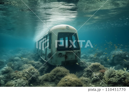 Sunken train on ocean floor. Train crash....のイラスト素材 [110451770] - PIXTA