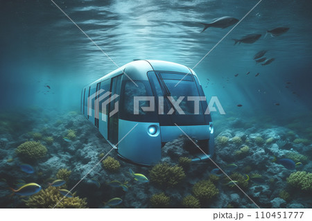 Sunken train on ocean floor. Train crash....のイラスト素材 [110451777] - PIXTA