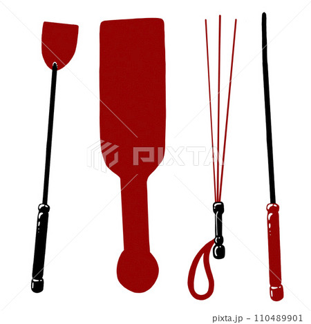 BDSM hand drawn paddle, flogger, whip and crop...のイラスト素材 [110489901 ...