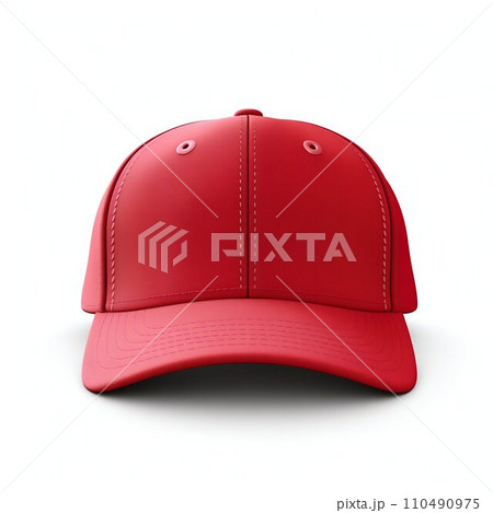 Red Baseball Cap Front View Isolated on a White...のイラスト素材 [110490975 ...