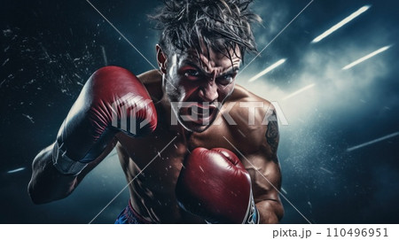 a boxer delivering a lightning-fast punch on a...のイラスト素材 [110496951 ...