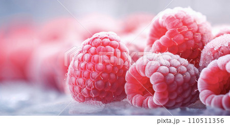 AI-generated content. Frozen raspberries close...のイラスト素材 [110511356 ...