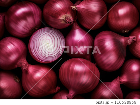 AI-generated content. Heap of red onion, top...のイラスト素材 [110558959] - PIXTA