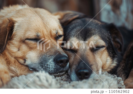 Two dogs snuggling together. Two adorable...のイラスト素材 [110562902] - PIXTA