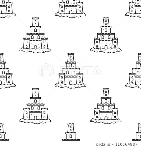 outline sand castle seamless patternのイラスト素材 [110564987] - PIXTA