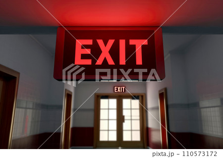 The Exit sign glowing in red shows the word...のイラスト素材 [110573172] - PIXTA