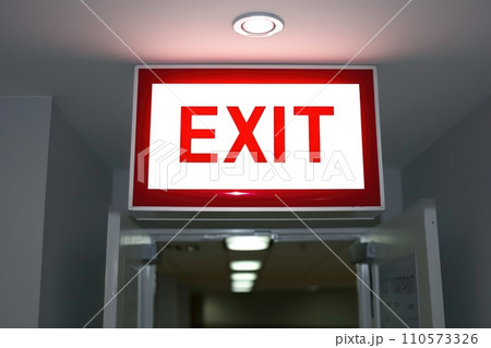 The Exit sign glowing in red shows the word...のイラスト素材 [110573326] - PIXTA