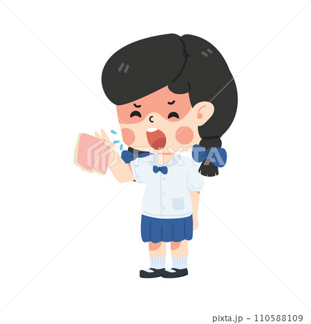 Kid sneezing and cough from the fluのイラスト素材 [110588109] - PIXTA