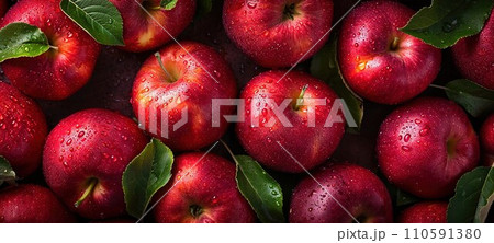 Top View of Juicy Red Apples with Fresh Water...のイラスト素材 [110591380] - PIXTA