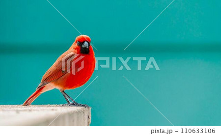 red cardinal, teal wall with text space, 16:9...のイラスト素材 [110633106] - PIXTA