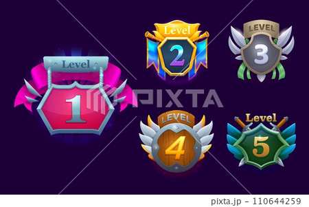 Game level badges, cartoon vector reward icons...のイラスト素材 [110644259 ...
