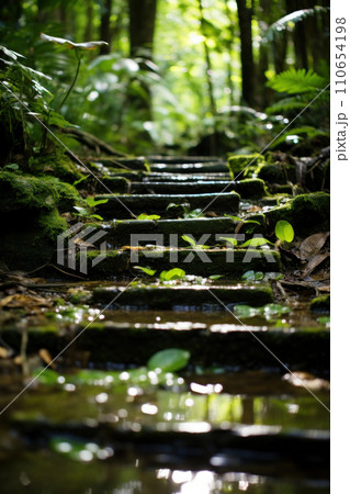 The mossy, damp steps of a staircase on a...のイラスト素材 [110654198] - PIXTA