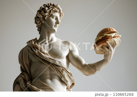 Ancient Greek god sculpture holding a burger....のイラスト素材 [110665268] - PIXTA