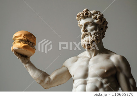 Ancient Greek god sculpture holding a burger....のイラスト素材 [110665270] - PIXTA