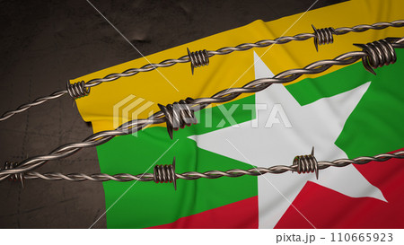 The Myanmar flag and barb 3d rendering.のイラスト素材 [110665923] - PIXTA