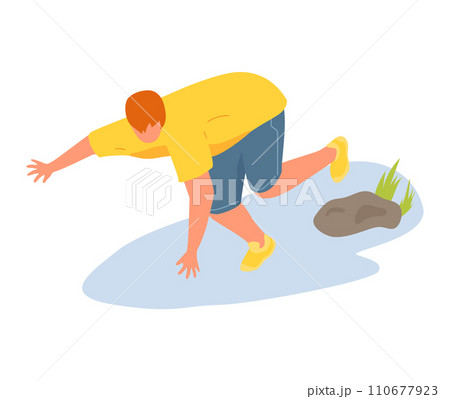 Boy tripping over a rock while playing outside,...のイラスト素材 [110677923 ...