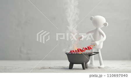 Grill & Chill: White Stick Figure Fires Up a...のイラスト素材 [110697040] - PIXTA