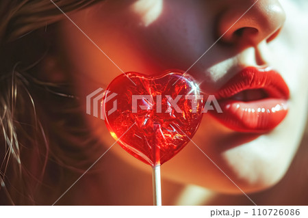 AI-generated content. Happy young woman biting...のイラスト素材 [110726086 ...