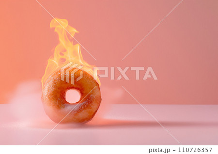 Burning sweet donut, doughnut on fire. Hot...のイラスト素材 [110726357] - PIXTA