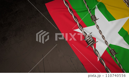 The Myanmar flag and barb 3d rendering.のイラスト素材 [110740556] - PIXTA