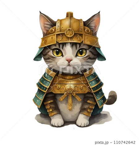 Cute cat wearing Samurai costumeのイラスト素材 [110742642] - PIXTA
