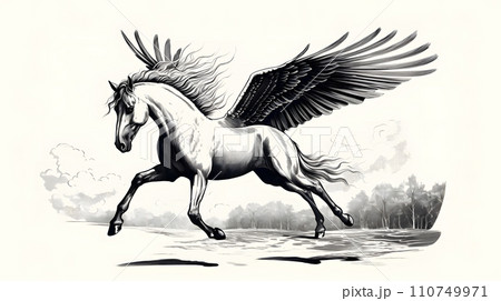 Black Pegasus Drawing Black Silhouette Of Pegasus Vector Illustration