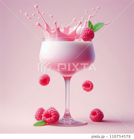 Glass of raspberry milkshake with whipped cream...のイラスト素材 [110754578 ...