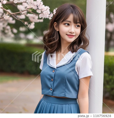 桜の木の下に立つ女子高生(Generative AI)のイラスト素材 [110756928] - PIXTA