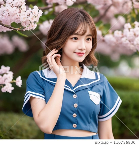 桜の木の下に立つ女子高生(Generative AI)のイラスト素材 [110756930] - PIXTA