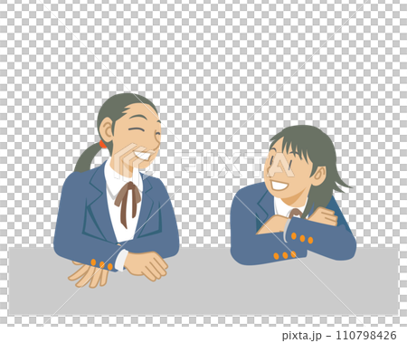 校舎のベランダで談笑を楽しむ女子学生のイラストのイラスト素材 [110798426] - PIXTA