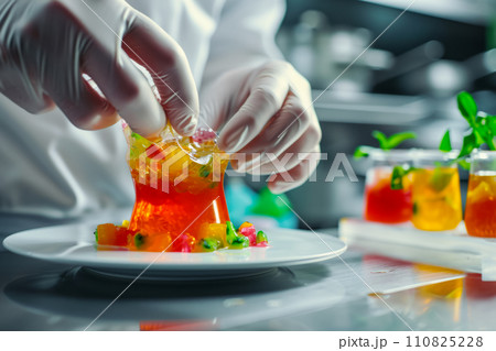 Close-up of a chef decorating vegetarian...のイラスト素材 [110825228] - PIXTA