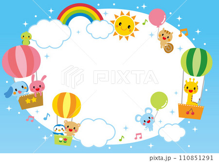 気球に乗ったかわいい動物さんたちのフレーム のイラスト素材 [110851291] - PIXTA